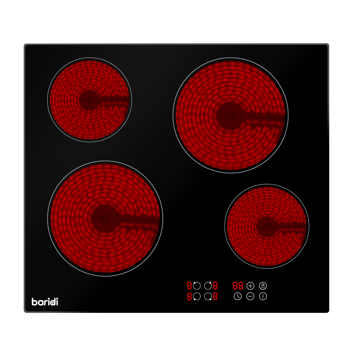 Baridi 60cm Built-In Ceramic Hob 4 Cooking Zones, Black Glass, 6000W ... Baridi 60cm Built-In Ceramic Hob 4 Cooking Zones, Black Glass, 6000W ...
