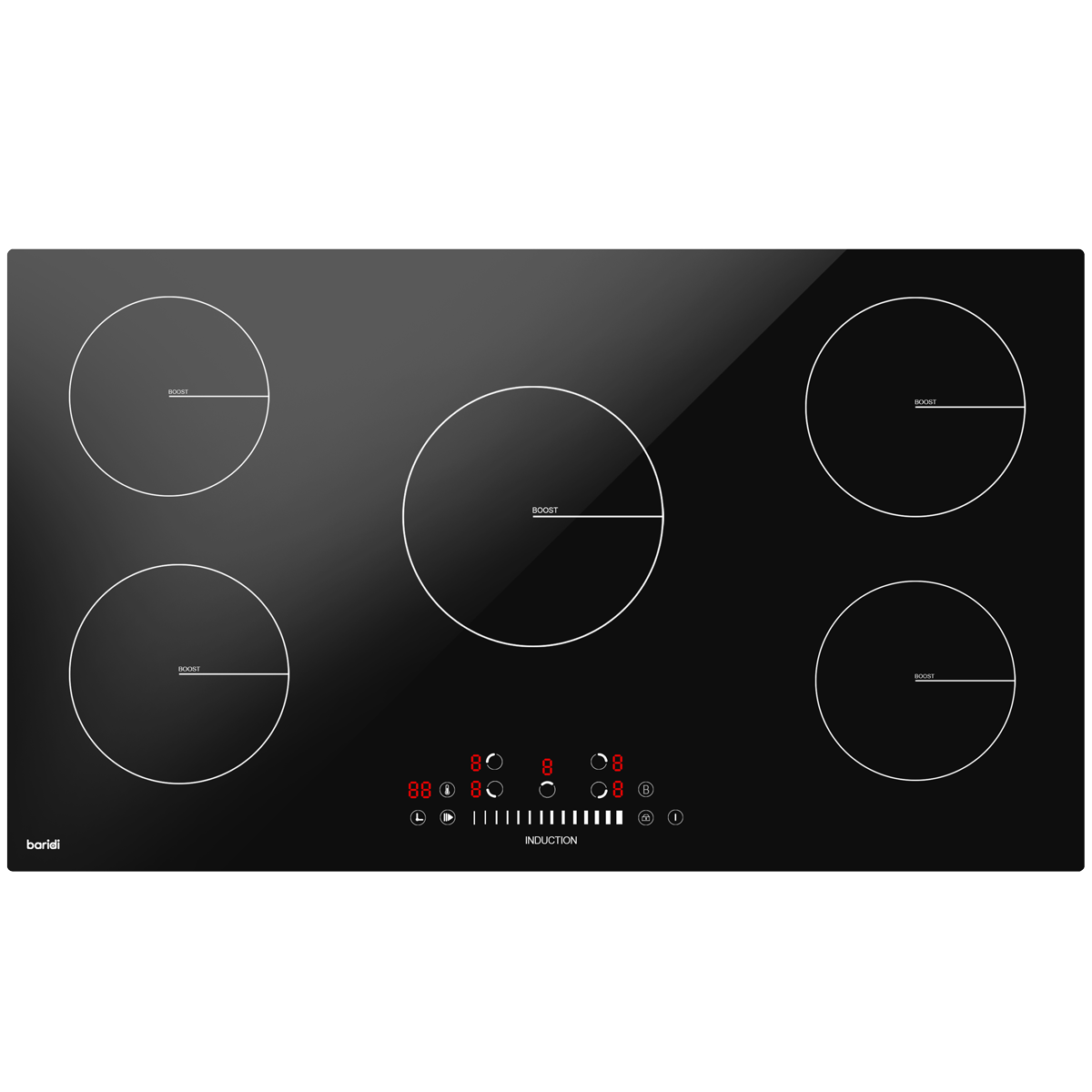 Baridi Integrated Induction Hob with 5 Cooking Zones 90cm 9300W Output ... Baridi Integrated Induction Hob with 5 Cooking Zones 90cm 9300W Output ...